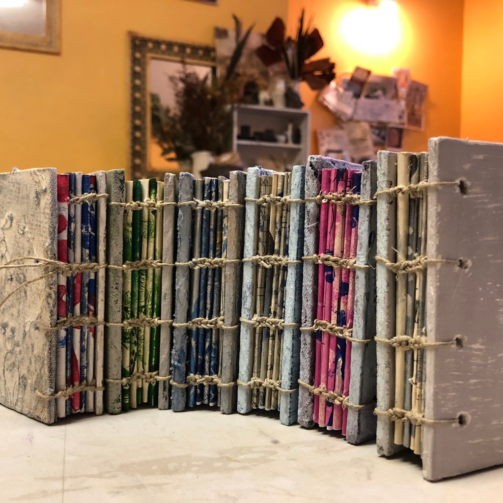 Make books for Christmas ! Hand-bind Upcycled wood and Indigo Shibori ...